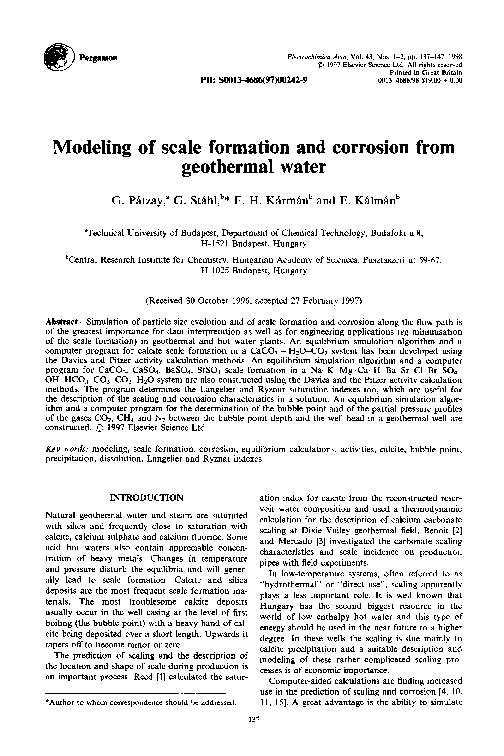 (PDF) Modeling of scale formation and corrosion from geothermal water