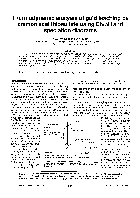(PDF) Thermodynamic analysis of gold leaching by ammoniacal thiosulfate ...
