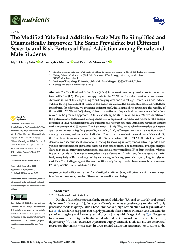 (PDF) The Modified Yale Food Addiction Scale May Be Simplified and ...