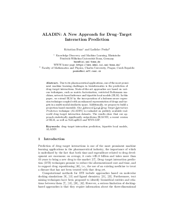 (PDF) ALADIN: A New Approach for Drug–Target Interaction Prediction