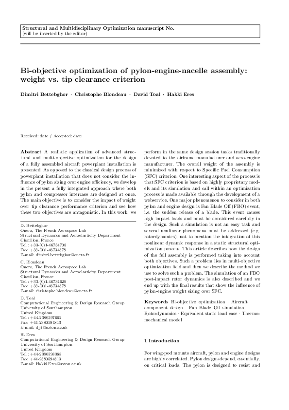 (PDF) Bi-objective optimization of pylon-engine-nacelle assembly ...