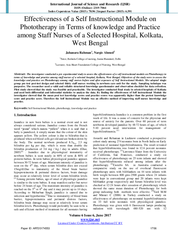 (PDF) Effectiveness of a Self Instructional Module on Phototherapy in Terms of knowledge and ...