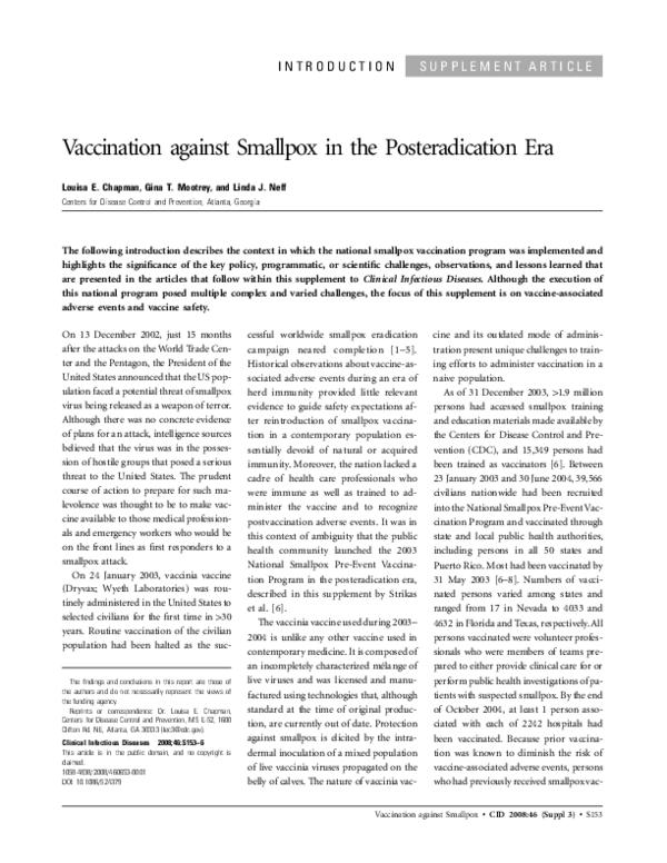 (PDF) Vaccination against Smallpox in the Posteradication Era | Linda ...