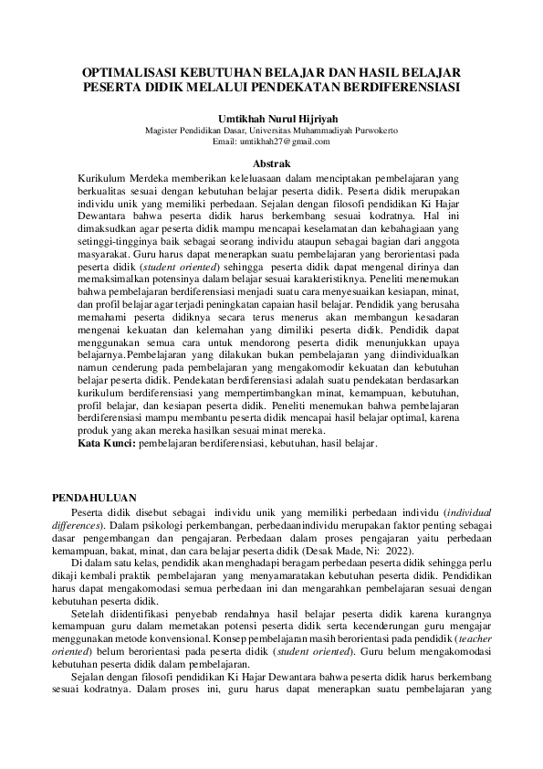 (PDF) OPTIMALISASI KEBUTUHAN BELAJAR DAN HASIL BELAJAR PESERTA DIDIK MELALUI PENDEKATAN ...