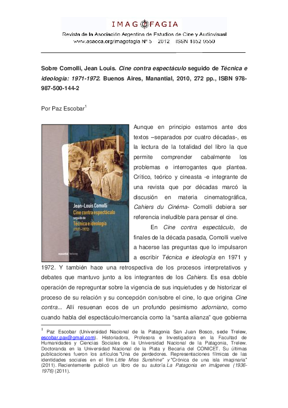 (PDF) Sobre Comolli, Jean Louis: "Cine contra espectáculo seguido de ...