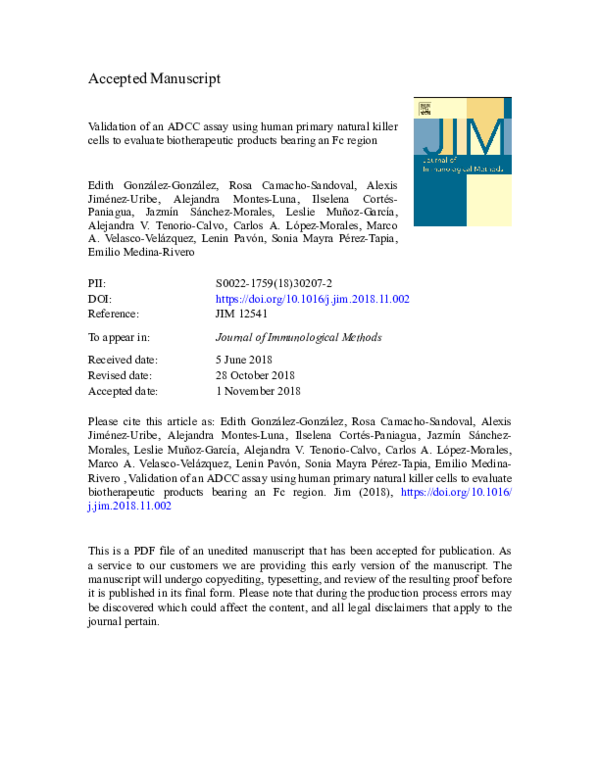 (PDF) Validation of an ADCC assay using human primary natural killer ...