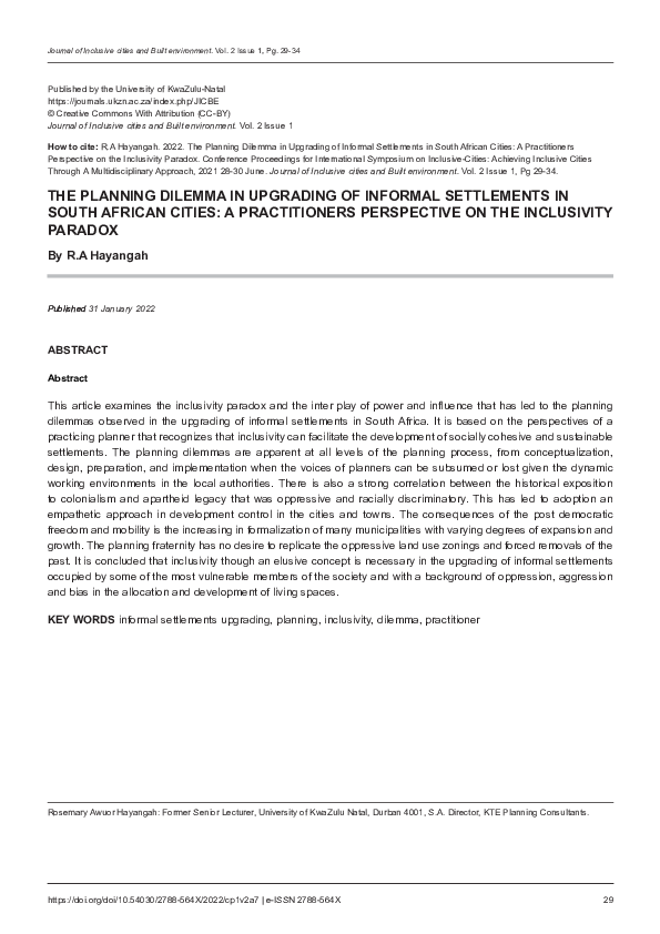 (PDF) The Planning Dilemma in Upgrading of Informal Settlements in ...