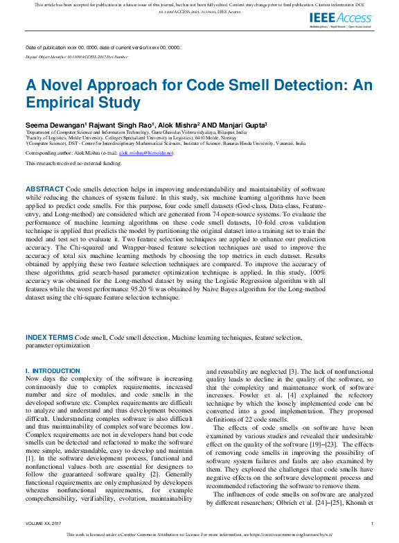 (PDF) A Novel Approach for Code Smell Detection: An Empirical Study