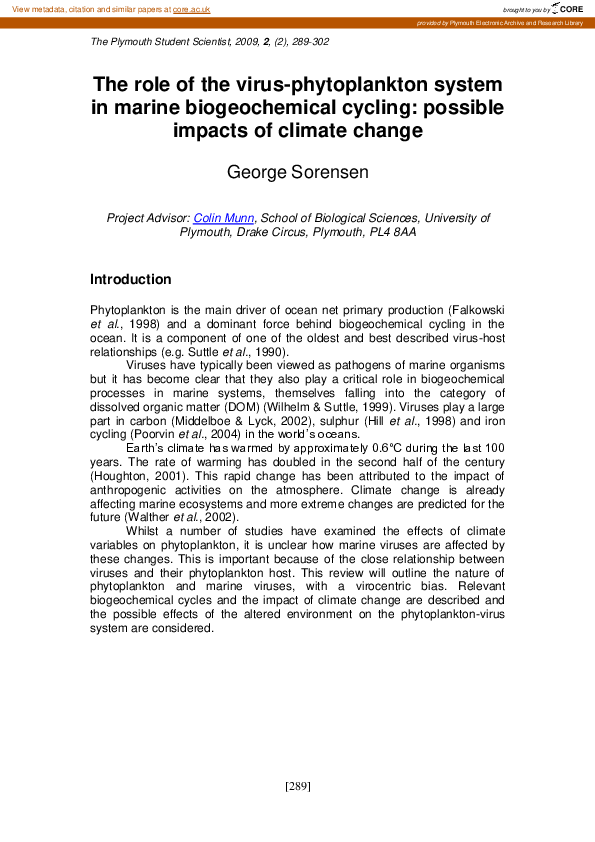 (PDF) The role of the virus-phytoplankton system in marine ...