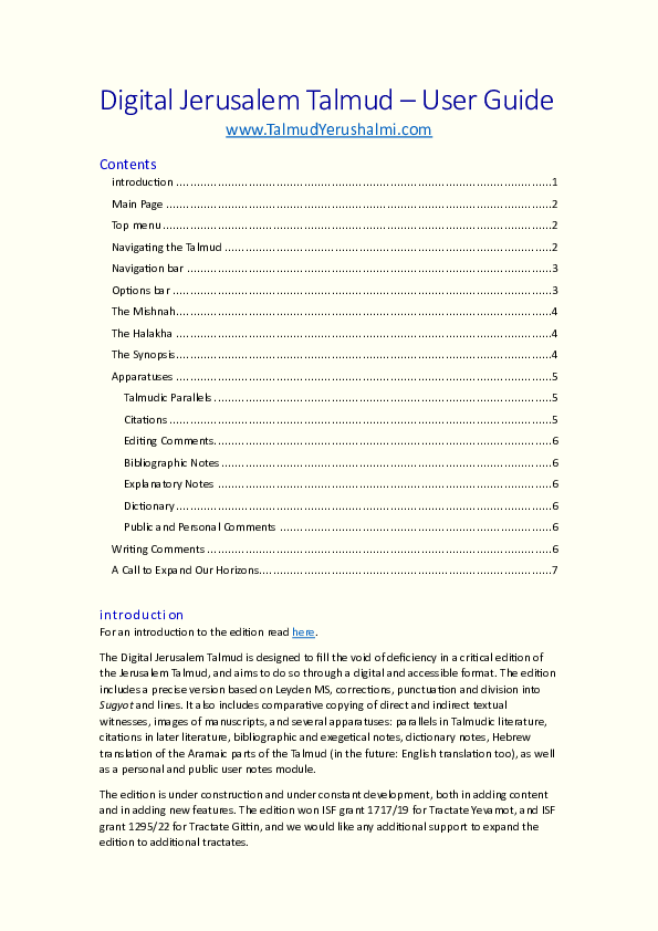 (PDF) Digital Jerusalem Talmud -User Guide
