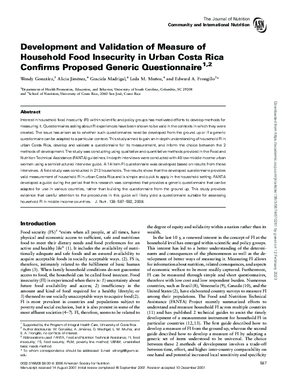 (PDF) Development and validation of measure of household food ...