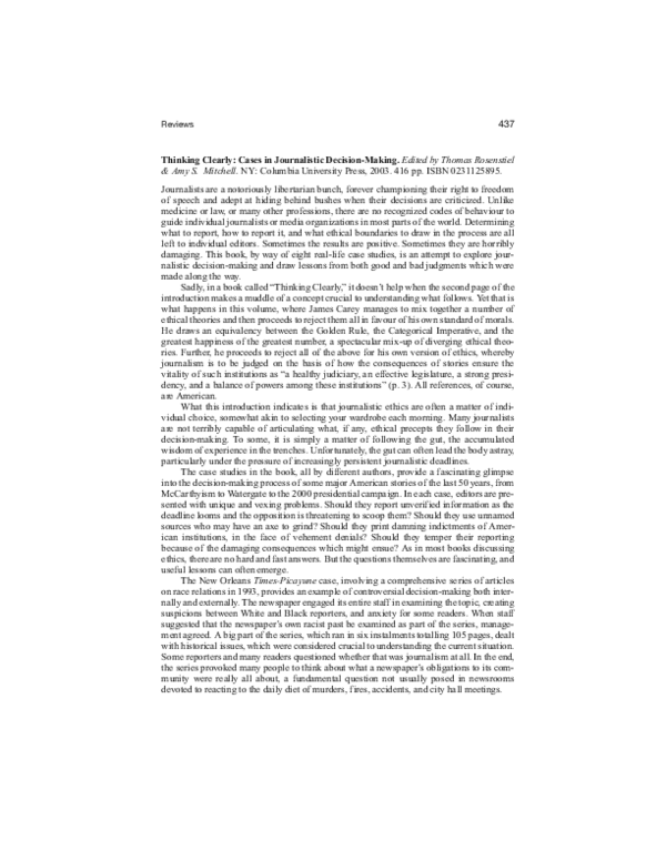 (PDF) Thinking Clearly: Cases in Journalistic Decision-Making