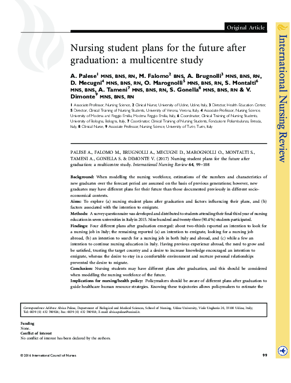 (PDF) Nursing student plans for the future after graduation: a ...