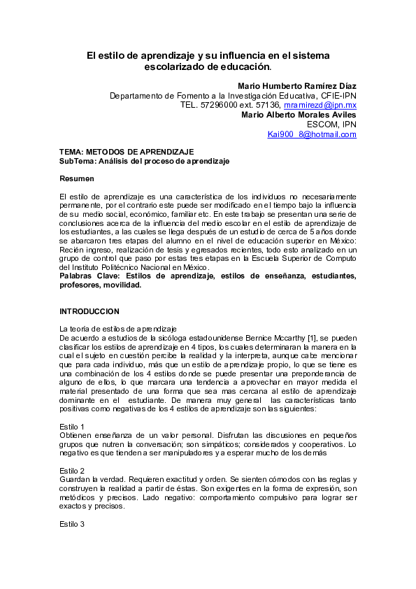 (PDF) El Estilo de Aprendizaje y su Influencia en el Sistema ...