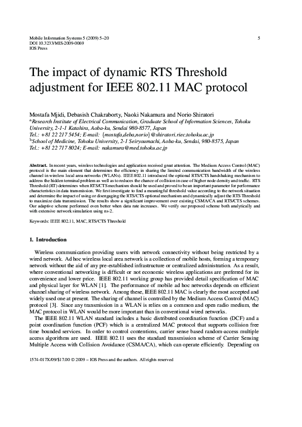 (PDF) The Impact of Dynamic RTS Threshold Adjustment for IEEE 802.11 MAC Protocol