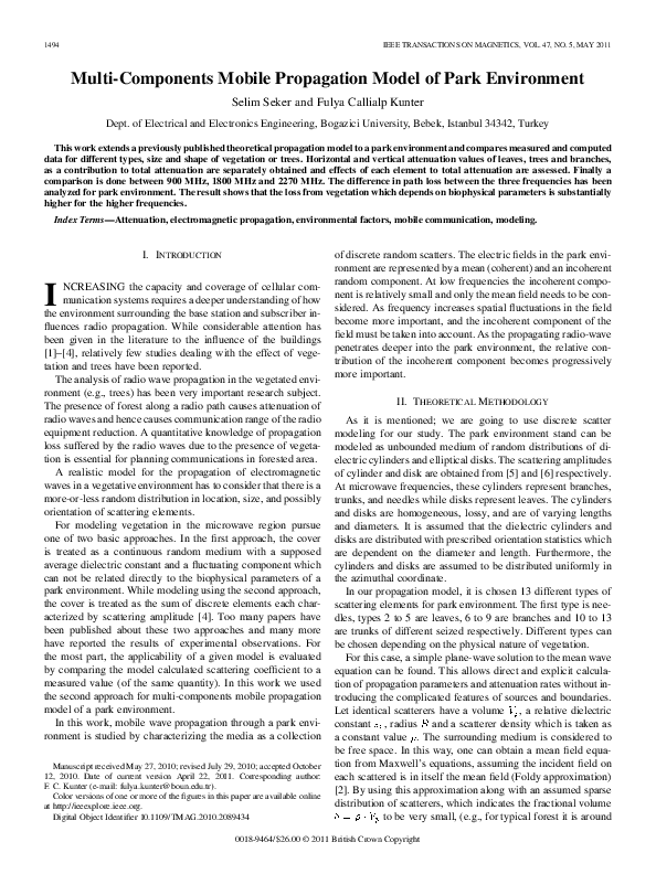 (PDF) Multi-Components Mobile Propagation Model of Park Environment