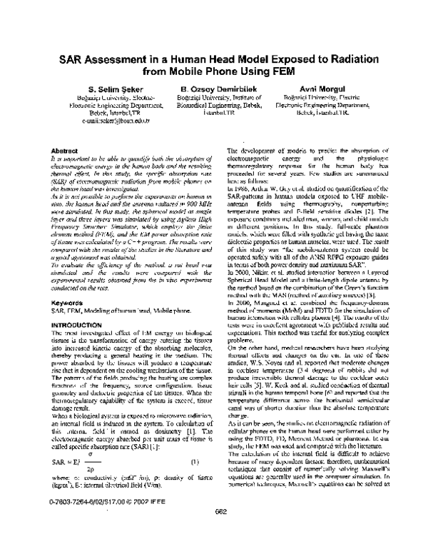 (PDF) SAR assessment in a human head model exposed to radiation from ...