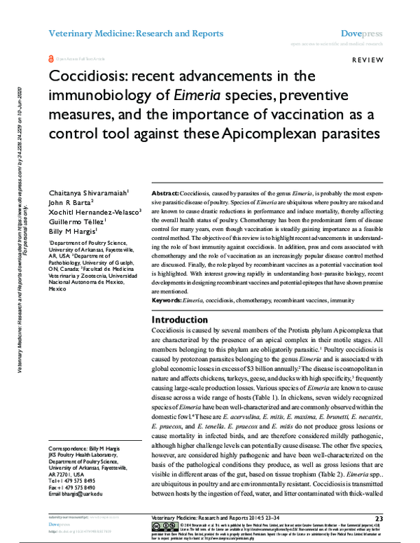 (PDF) Coccidiosis: recent advancements in the immunobiology of Eimeria ...