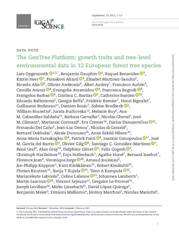 (PDF) The GenTree Platform: growth traits and tree-level environmental ...