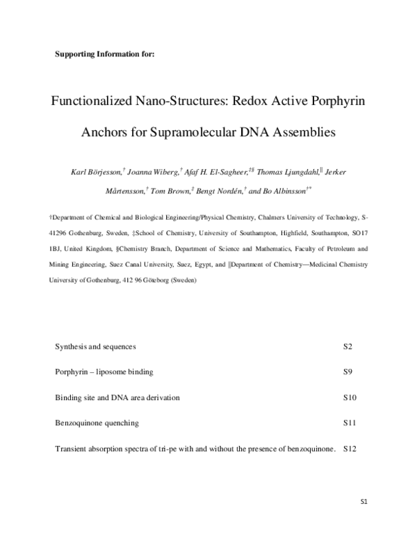 (PDF) Functionalized Nanostructures: Redox-Active Porphyrin Anchors for Supramolecular DNA ...
