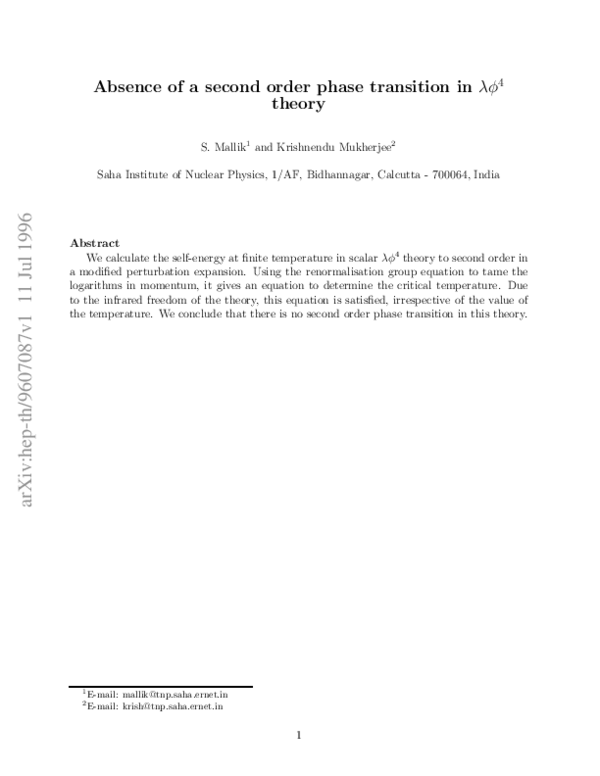 (PDF) Absence of second order phase transition in $\ lambda\ phi^ 4$ theory