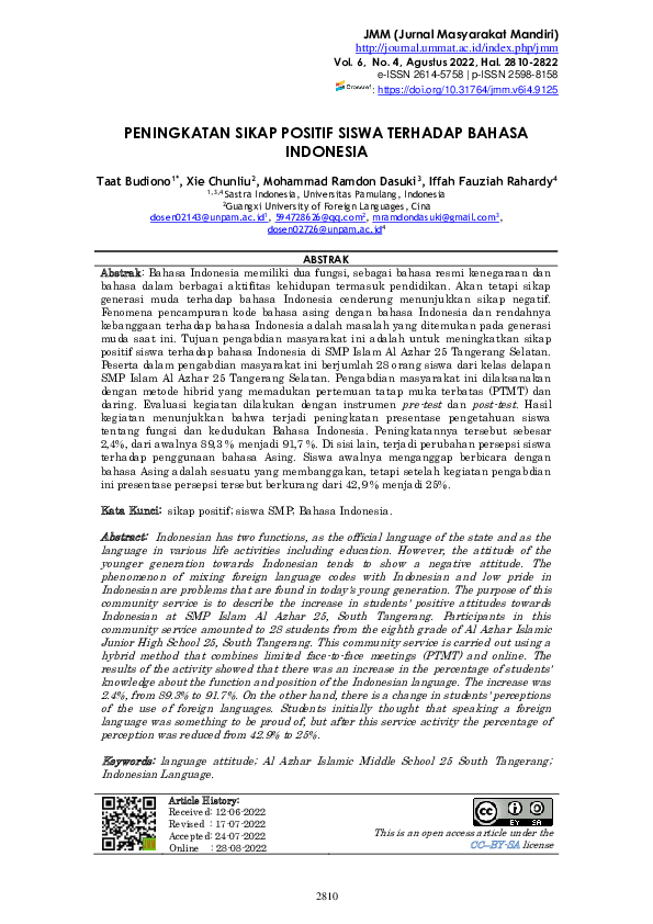 (PDF) Peningkatan Sikap Positif Siswa Terhadap Bahasa Indonesia