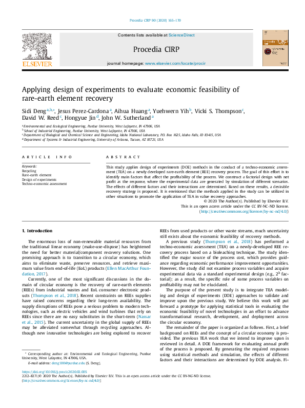(PDF) Applying design of experiments to evaluate economic feasibility ...
