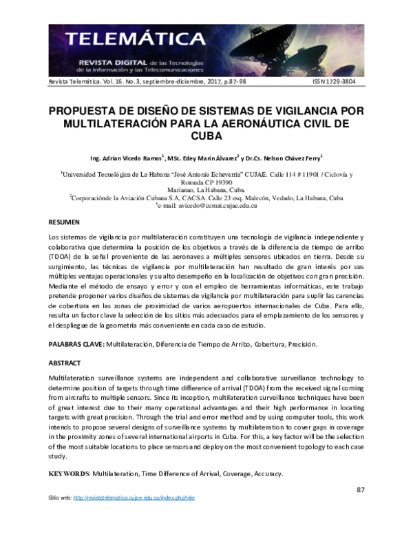 (PDF) Propuesta de diseño de sistemas de vigilancia por multilateración ...