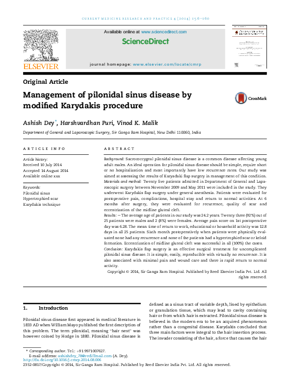 (PDF) Management of pilonidal sinus disease by modified Karydakis procedure
