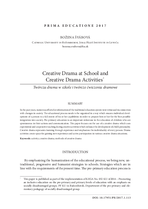 (PDF) Creative Drama at School and Creative Drama Activities