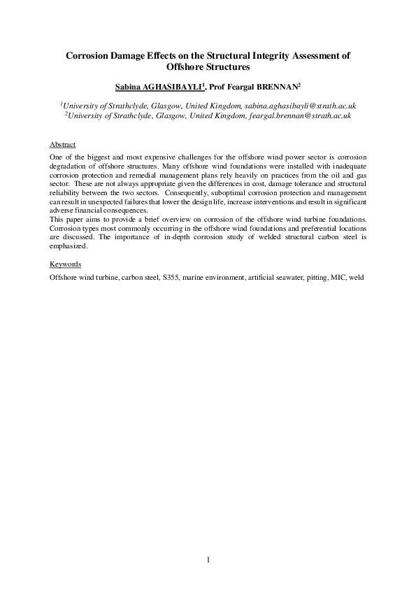 (PDF) Corrosion Damage Effects on the Structural Integrity Assessment of Offshore Structures