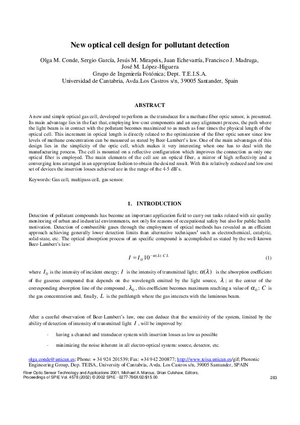 (PDF) New optical cell design for pollutant detection