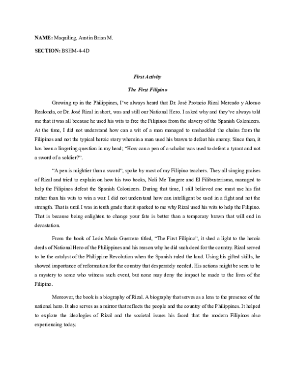 (PDF) First Filipino: A Reflection