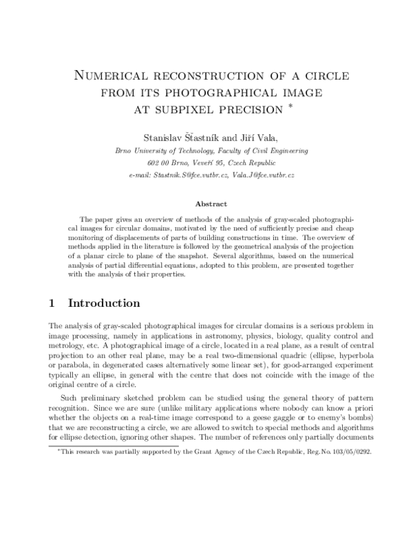 (PDF) Numerical reconstruction of a circle from its photographical image at subpixel precision