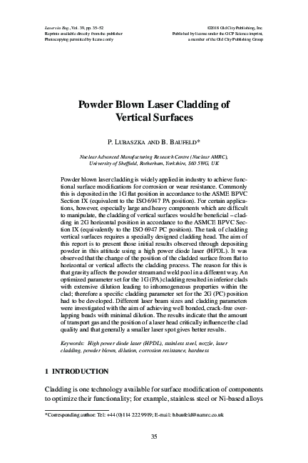 (PDF) Powder blown laser cladding of vertical surfaces