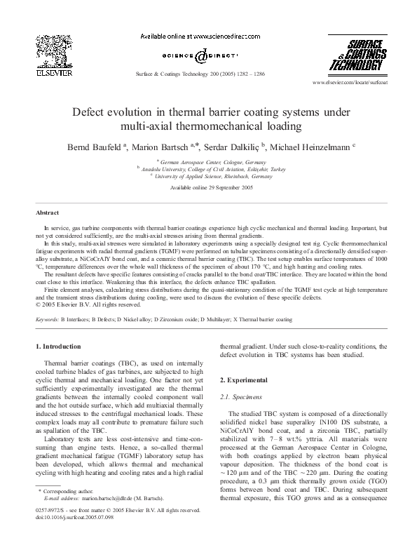 (PDF) Defect evolution in thermal barrier coating systems under multi-axial thermomechanical loading