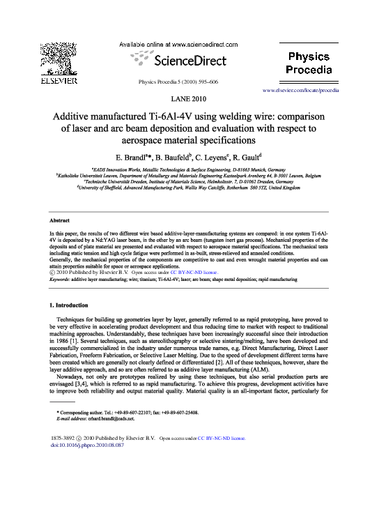 (PDF) Additive manufactured Ti-6Al-4V using welding wire: comparison of laser and arc beam ...