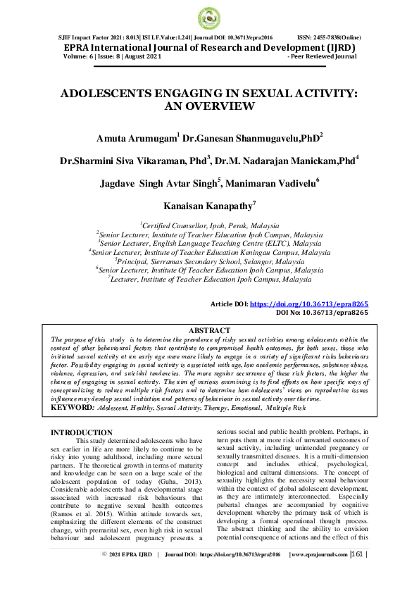 (PDF) Adolescents Engaging in Sexual Activity: An Overview