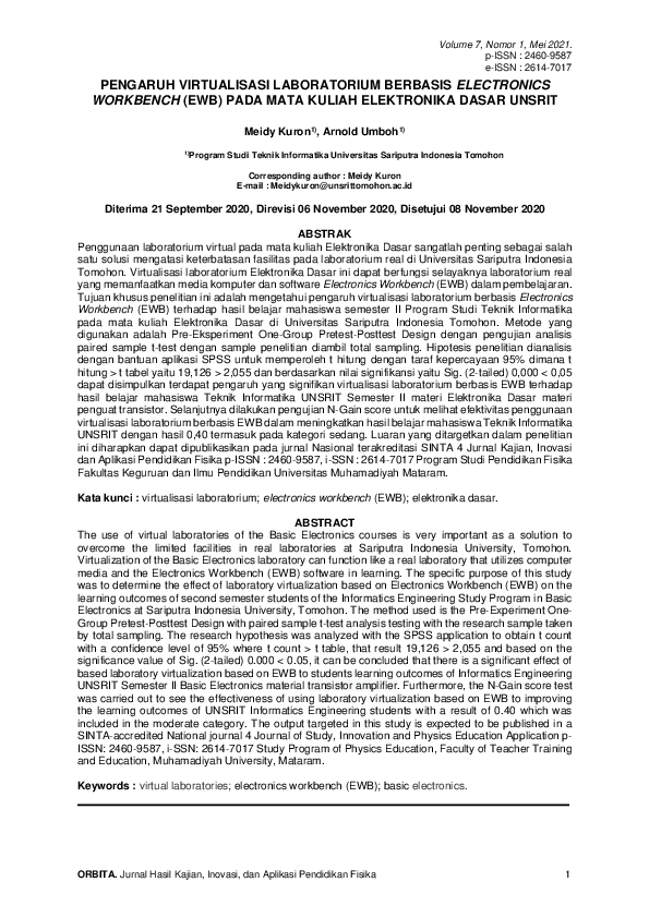 (PDF) Pengaruh Virtualisasi Laboratorium Berbasis Electronics Workbench ...