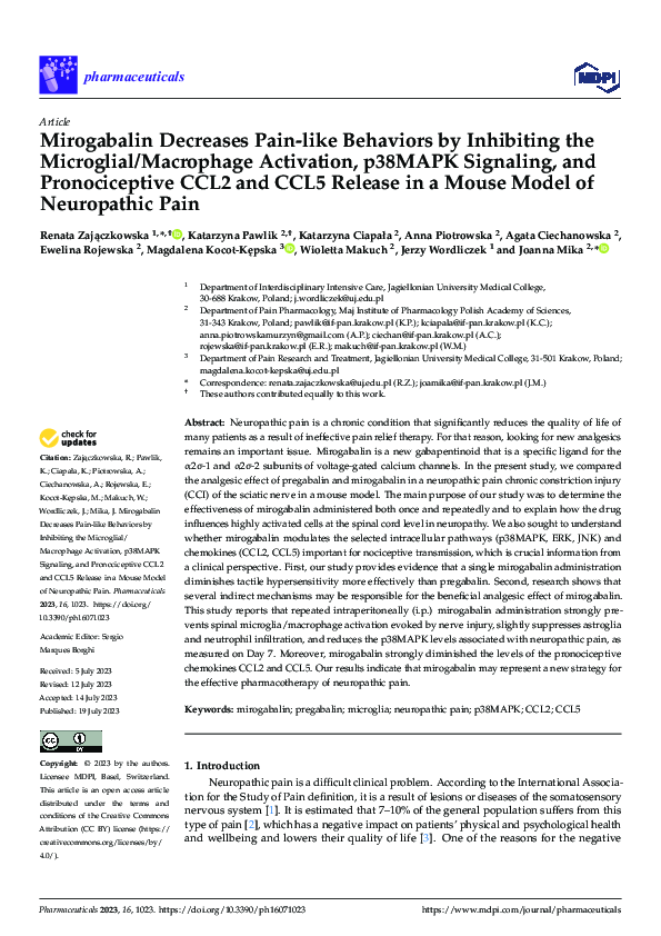 (PDF) Mirogabalin Decreases Pain-like Behaviors by Inhibiting the ...