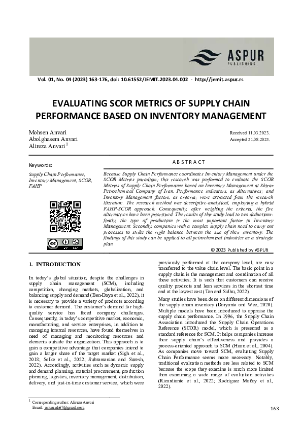 (PDF) Evaluating SCOR Metrics of Supply Chain Performance Based on Inventory Management