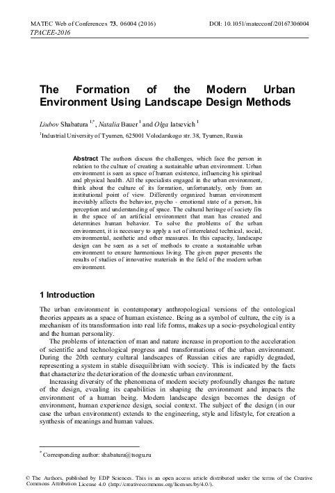 (PDF) The Formation of the Modern Urban Environment Using Landscape ...