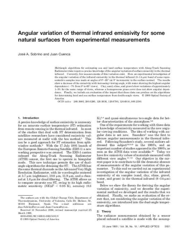 (PDF) Angular variation of thermal infrared emissivity for some natural ...