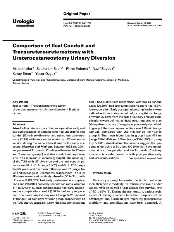 (PDF) Comparison of Ileal Conduit and Transureteroureterostomy with ...