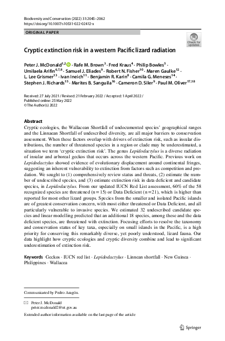 (PDF) Cryptic extinction risk in a western Pacific lizard radiation