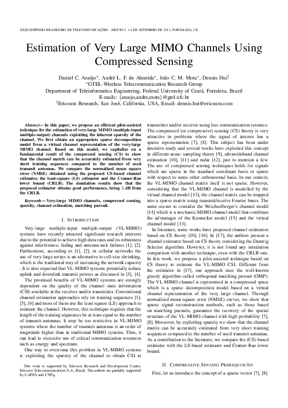 (PDF) Estimation of Very Large MIMO Channels Using Compressed Sensing
