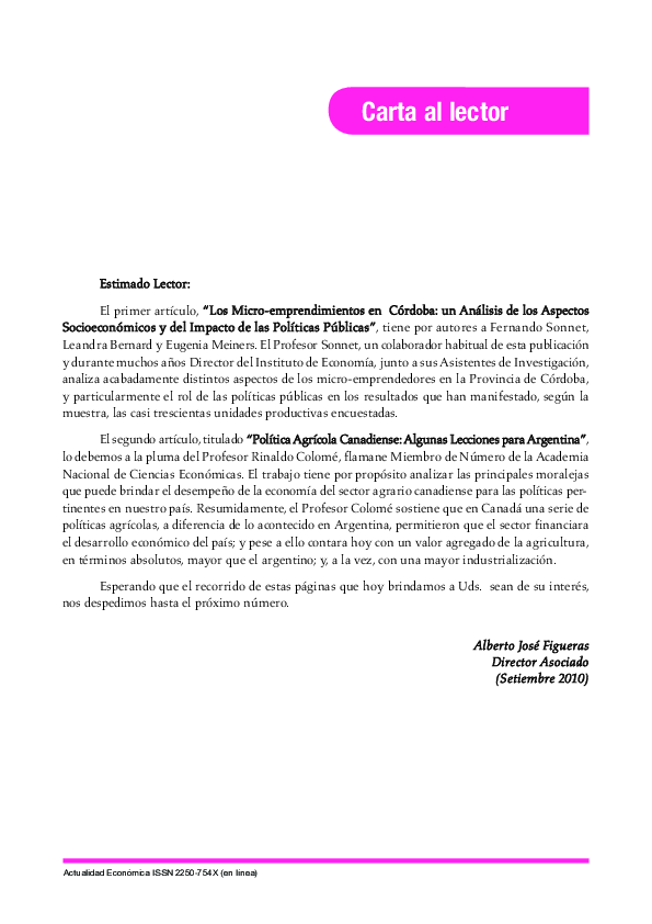 (PDF) Carta al lector