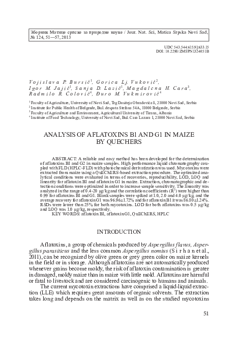 (PDF) Analysis of aflatoxins B1 and G1 in maize by quechers
