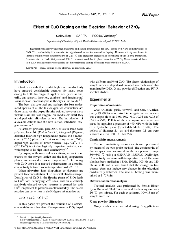(PDF) Effect of CuO Doping on the Electrical Behavior of ZrO2