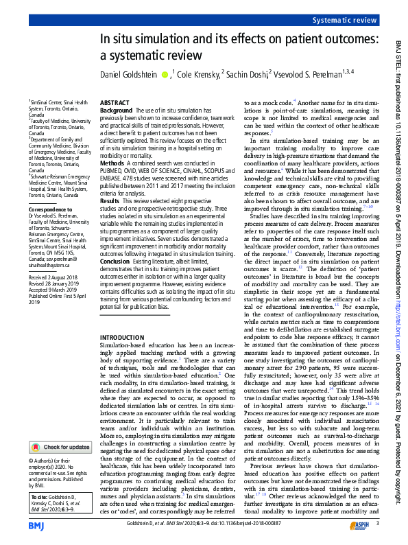 (PDF) In situ simulation and its effects on patient outcomes: a systematic review